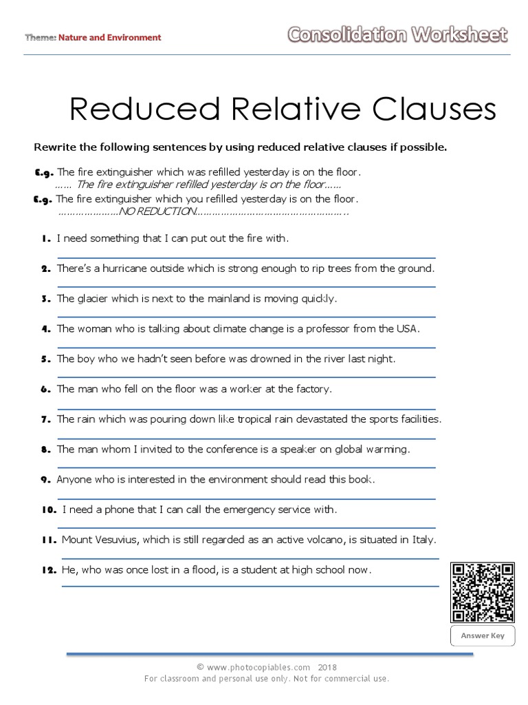 Reduced Relative Clauses Consolidation Worksheet | PDF | Rain | Mount ...