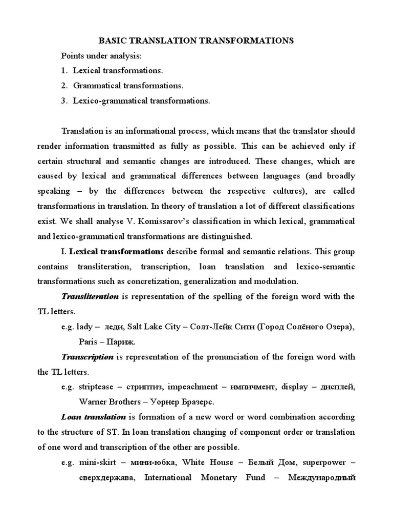 Translation Transformations | PDF