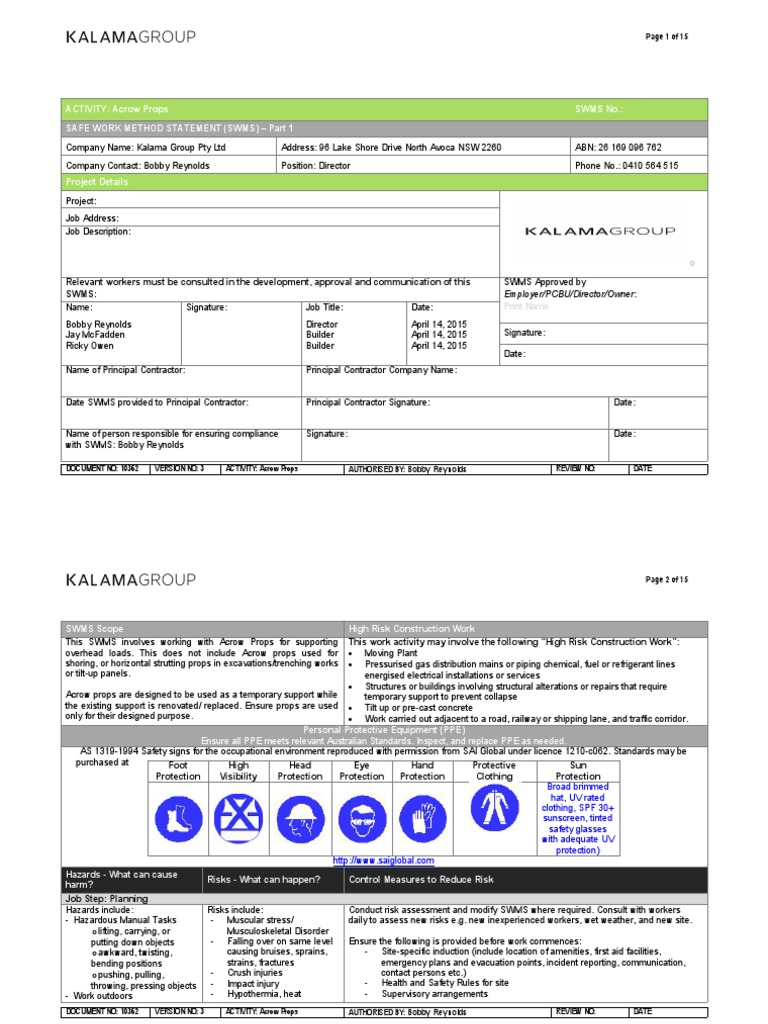 Acrow Props Swms | PDF