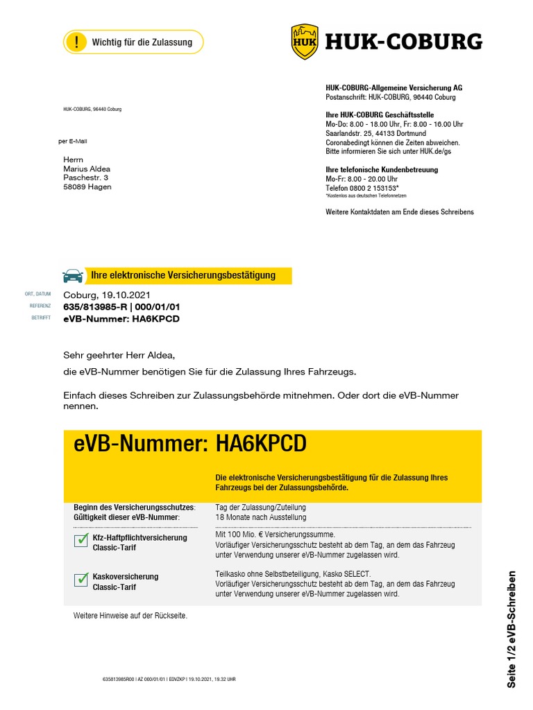 Huk Evb Nummer Online
