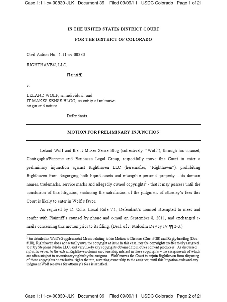 Preliminary Injunction Motion | PDF | Lawsuit | Attorney's Fee