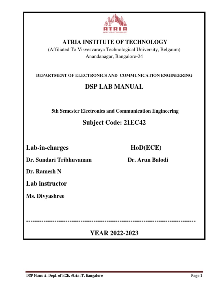 DSP Lab Manual (21ECL42) - 2022-23even | PDF