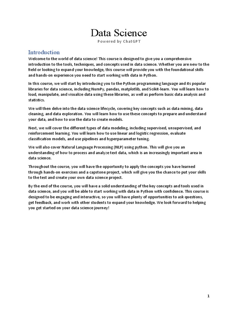 Data Science Course Pdf Data Data Analysis