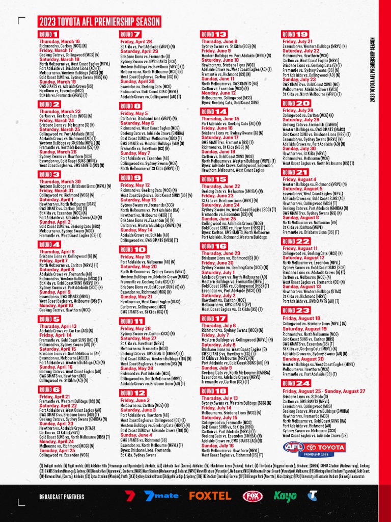 2023 Fixture Rounds 1 23 | PDF