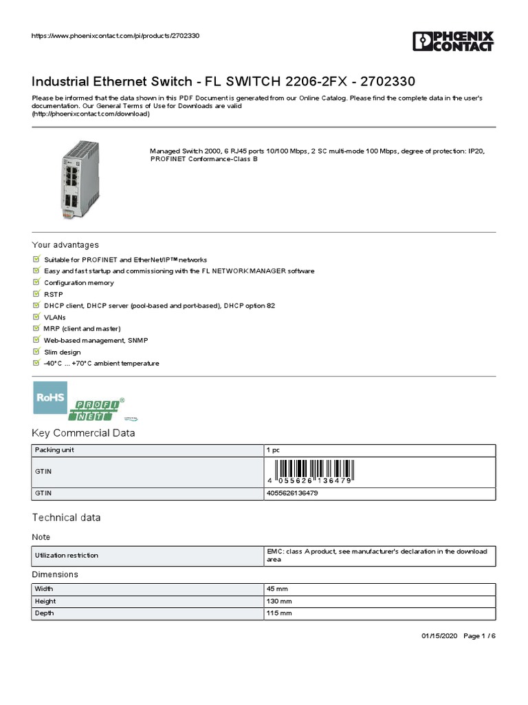 Industrial Ethernet Switch - FL SWITCH 2206-2FX - 2702330: Your Advantages | PDF
