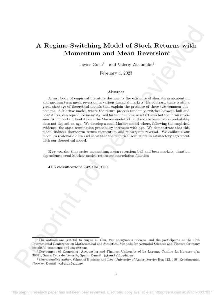 SSRN Id3997837 | PDF | Markov Chain | Autocorrelation