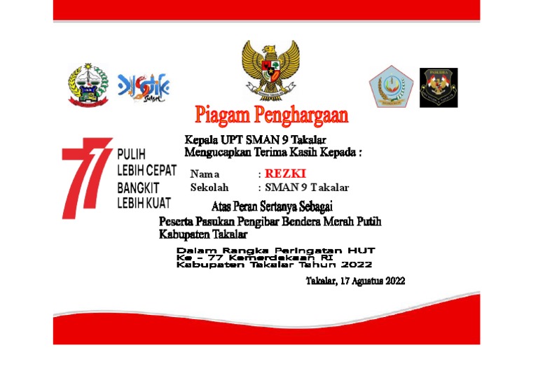 Contoh - Piagam - Paskibraka - 77 | PDF