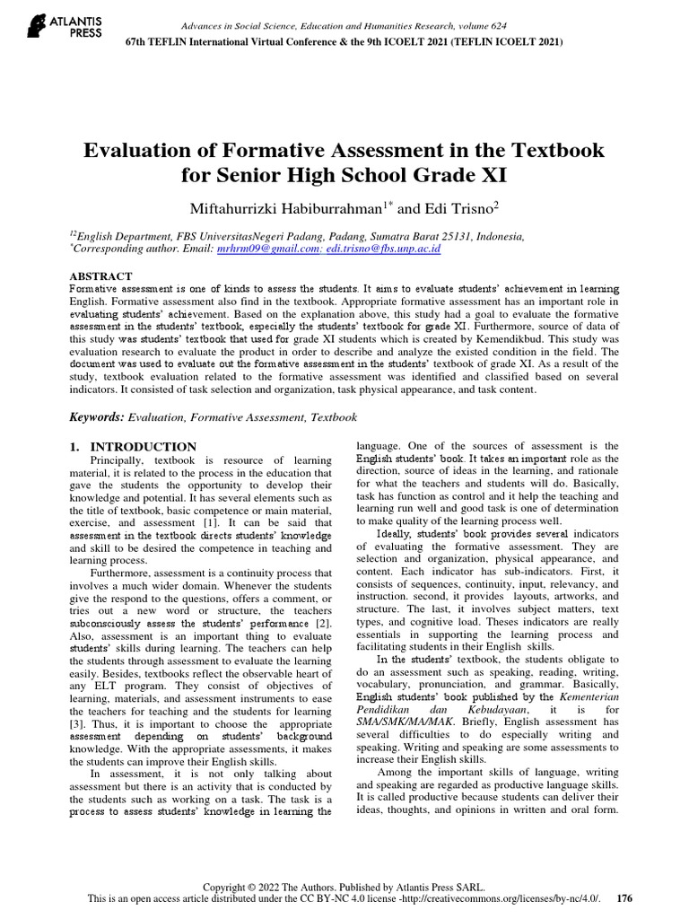 Evaluation of Formative Assessment in The Textbook For Senior High School Grade XI | PDF ...