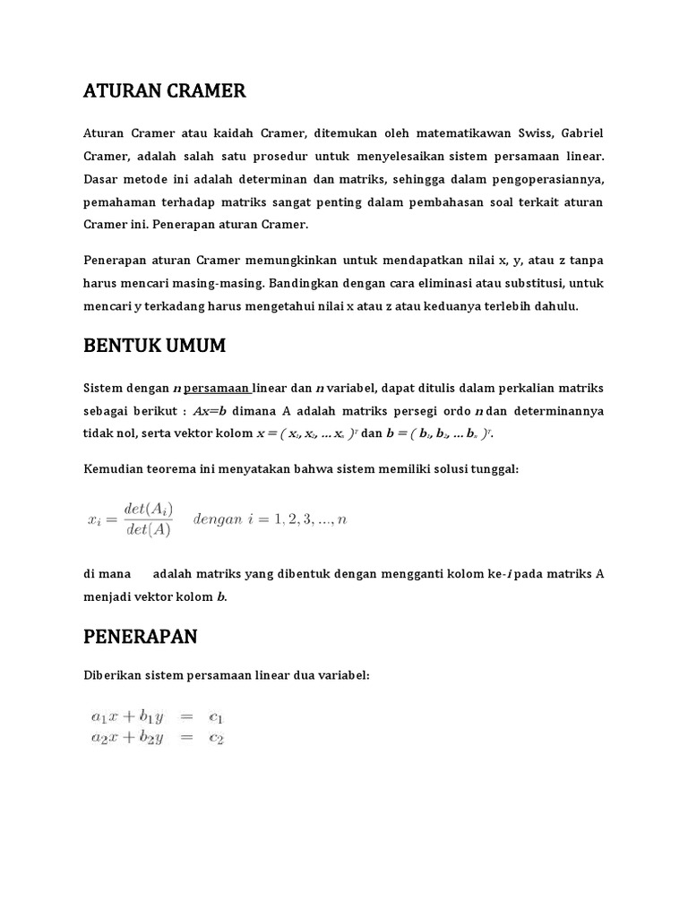 Aturan Cramer | PDF