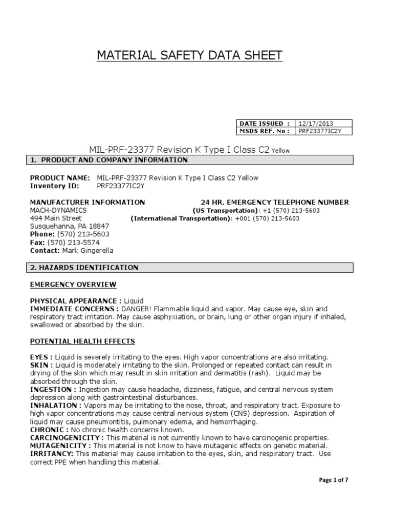 Msds - MIL PRF 23377IC2Y | PDF