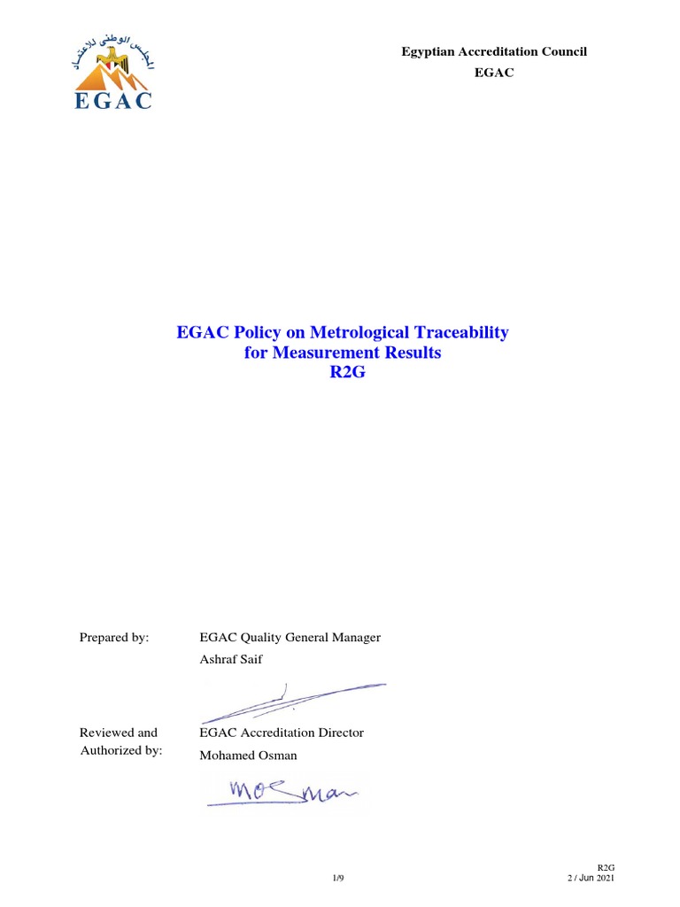EGAC Metrological Traceability Policy | PDF | Metrology | Calibration