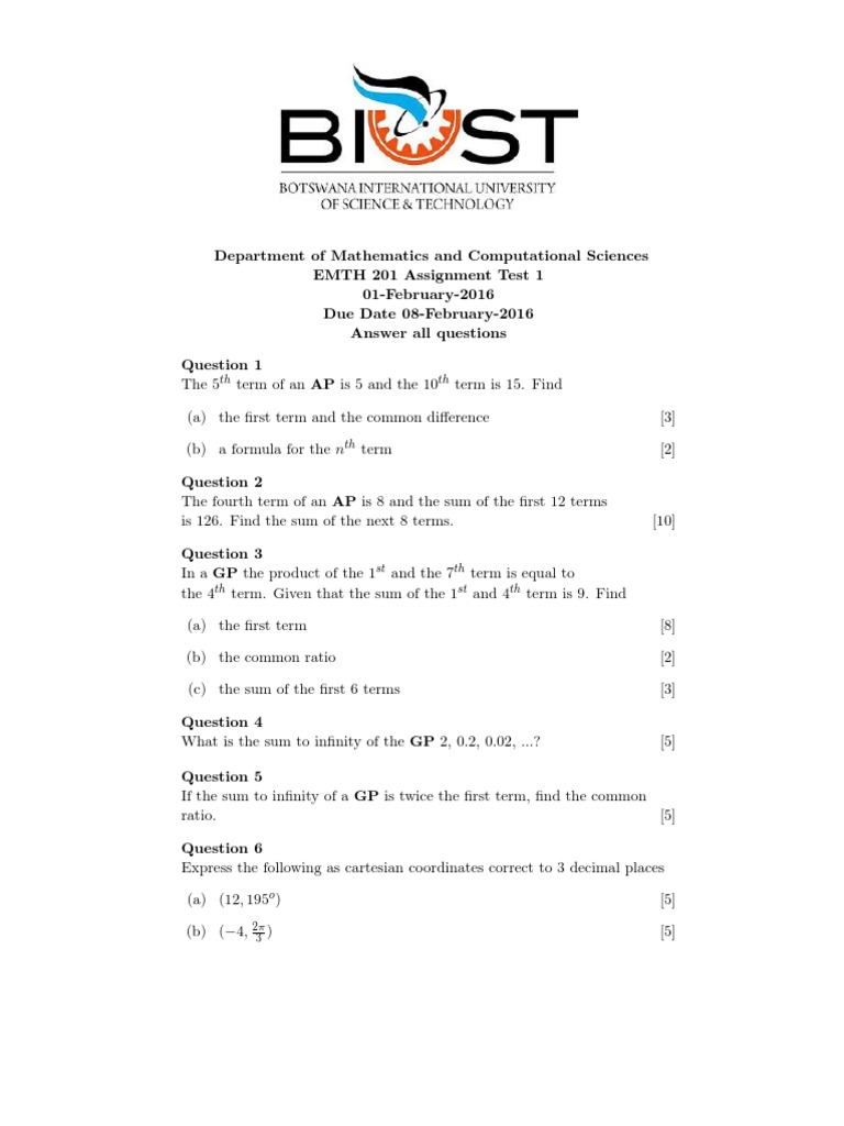 EMTH 201 - Engineering Mathematics 1-Ass01 | Download Free PDF ...