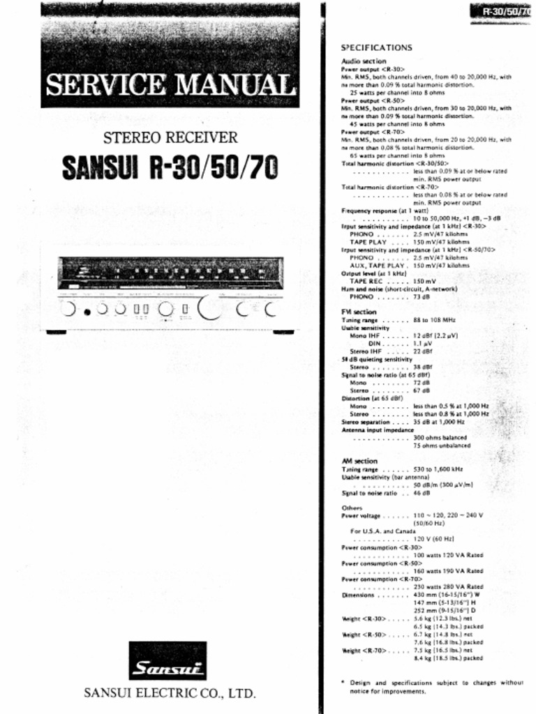 Sansui R 30 50 70 Service Manual | PDF
