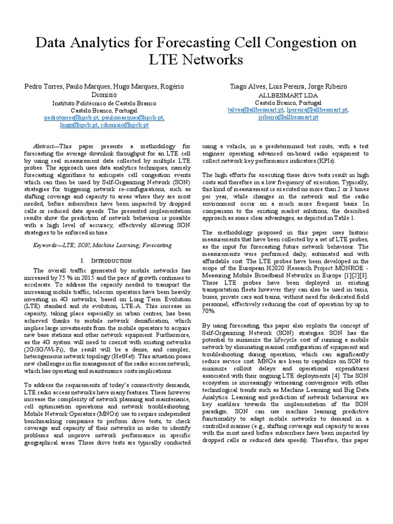 Data Analytics For Forecasting Cell Congestion On LTE Networks | PDF | Forecasting | Time Series