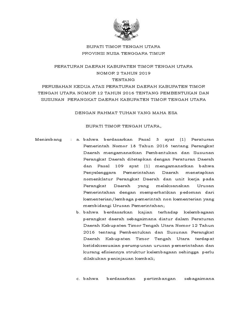 Perda No.2 Tahun 2019 Tentang Perubahan Kedua Perda No.12 Tahun 2016 ...