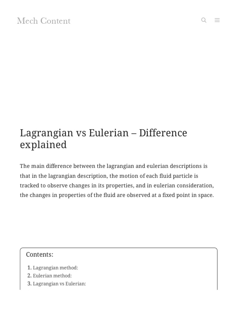 Lagrangian Vs Eulerian - Difference Explained | PDF | Dynamics (Mechanics) | Physics