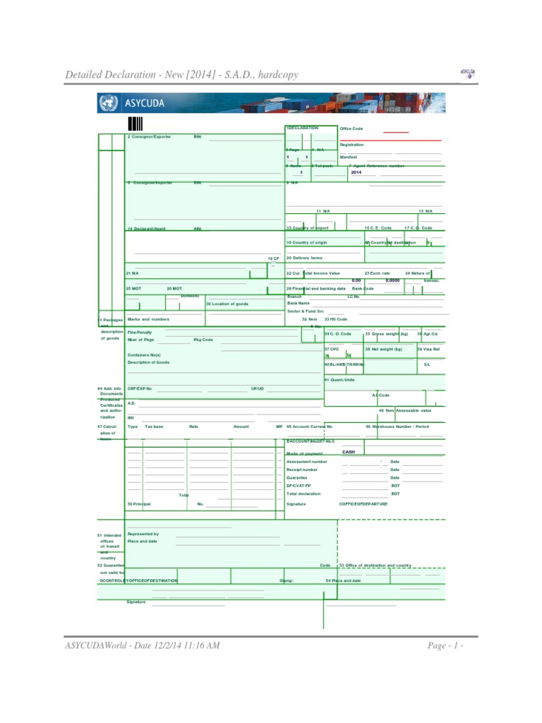Bill of Entry SAD Form | PDF