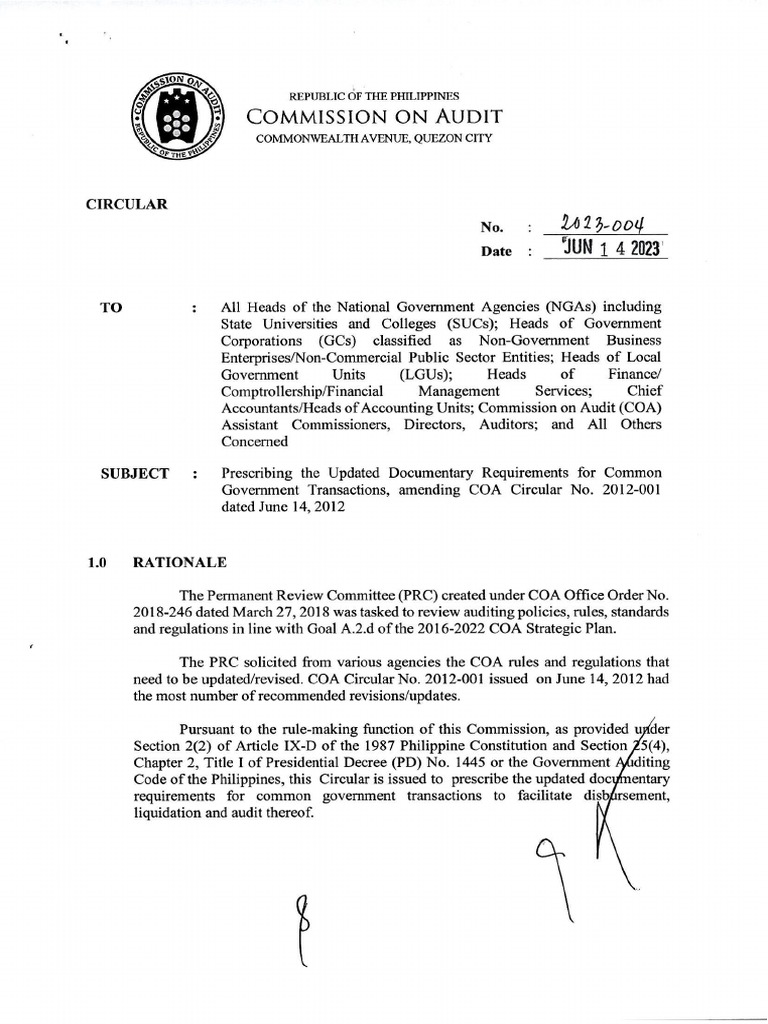 COA CIRCULAR NO. 2023 004 June 14 2023 | PDF