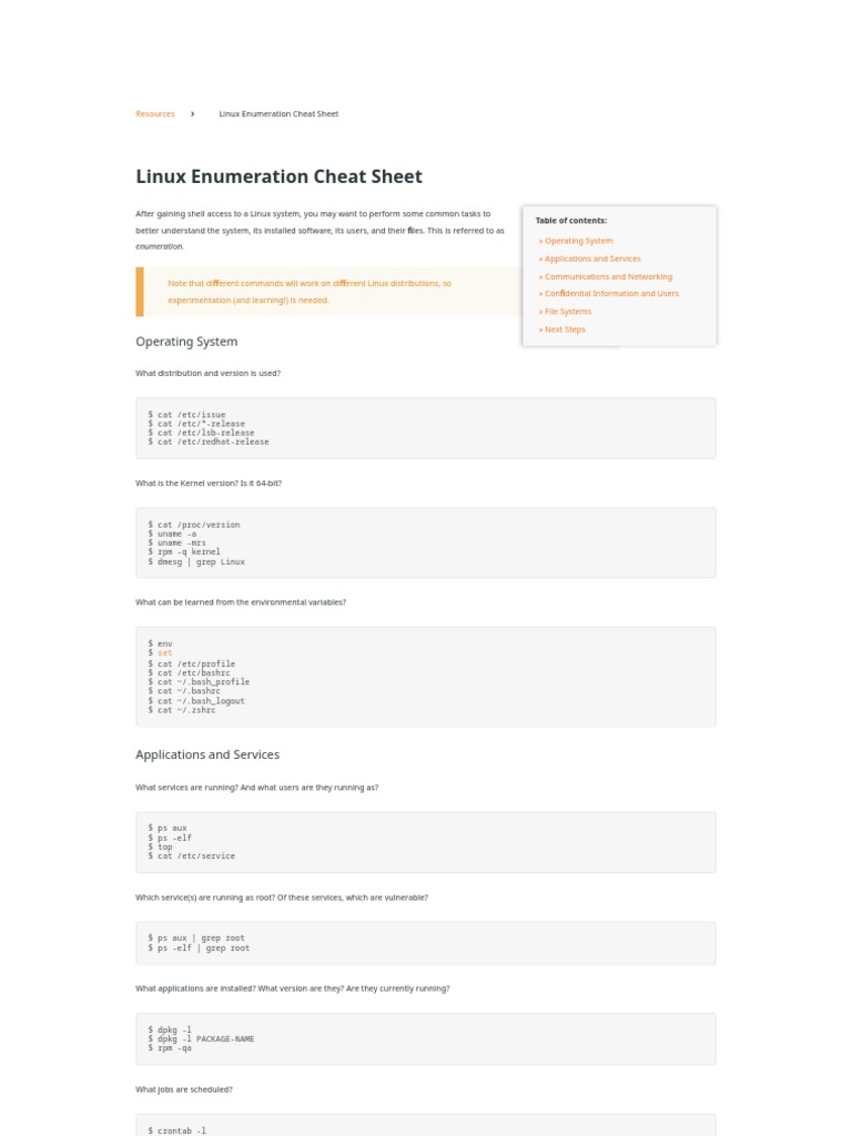 Linux Enumeration Cheat Sheet Pacific Cybersecurity | PDF | Computer Network | Computer File