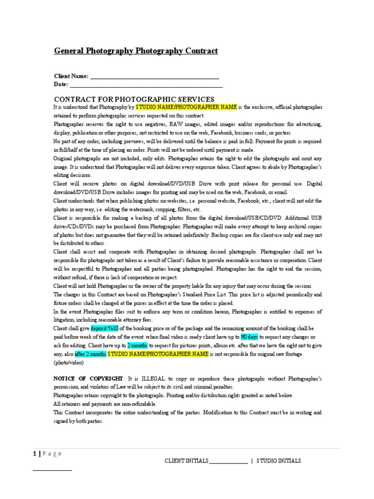 General Photography Contract | PDF