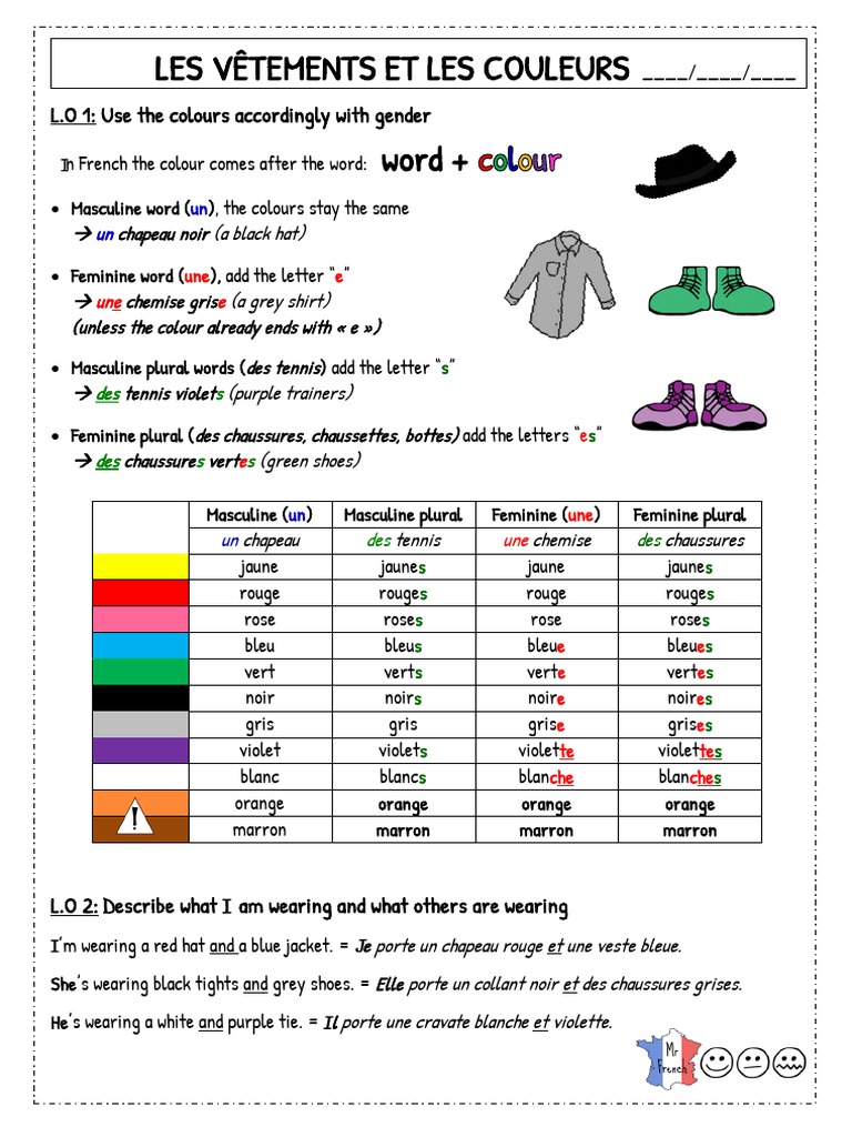 Sheet Vêtements Et Couleurs | PDF