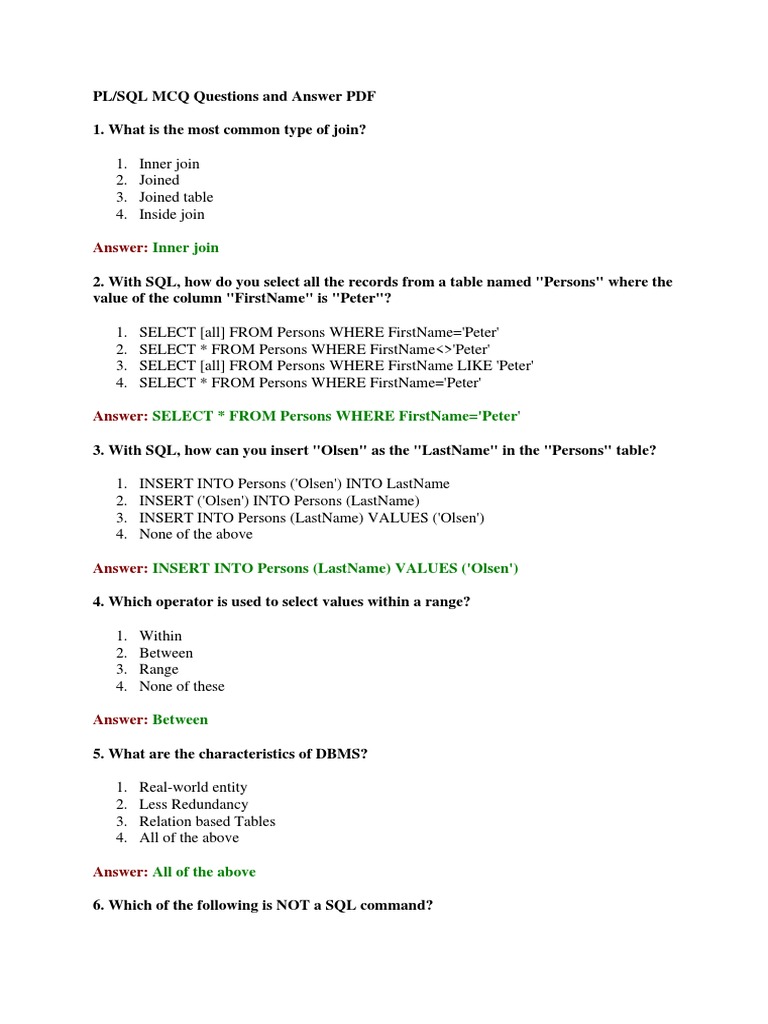 plsql-mcq-Quiz | PDF