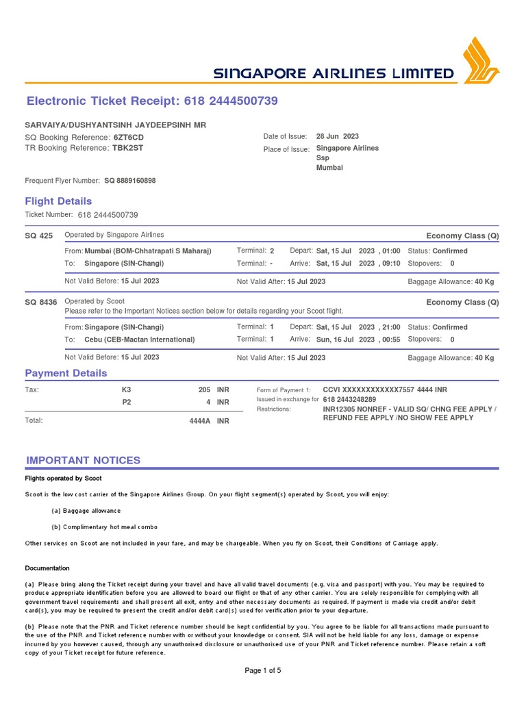 SIA E-Ticket - 618 2444500739 | PDF