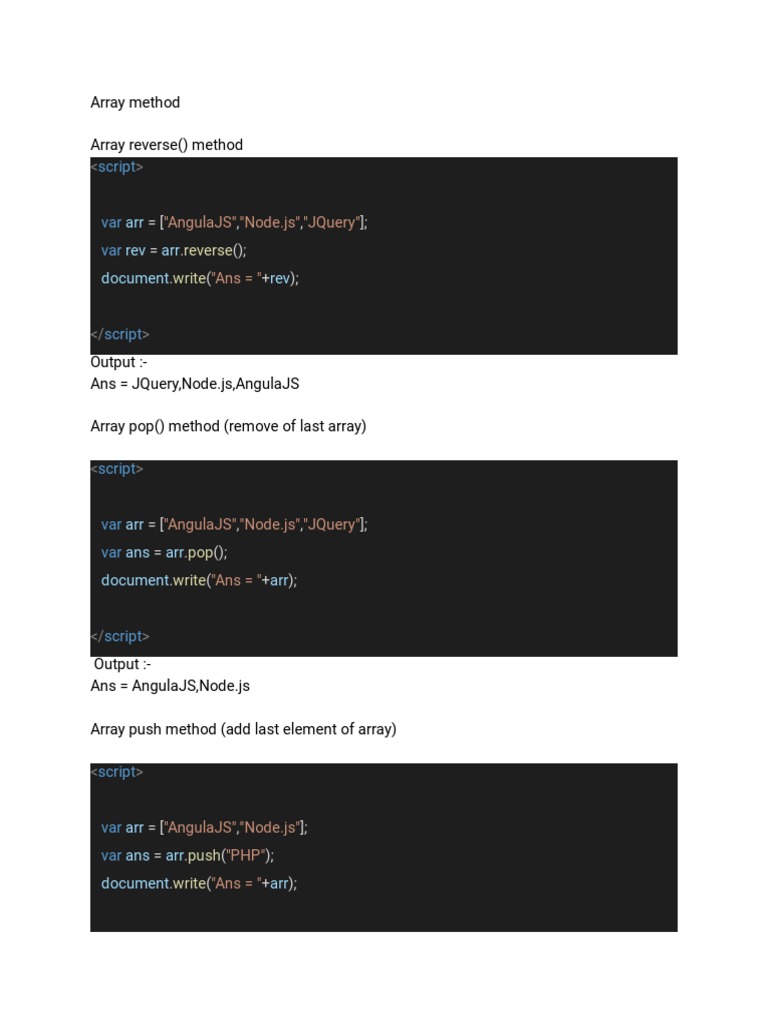 Javascript Array Method | PDF | Java Script | Software Engineering Javascript Array Method | PDF | Java Script | Software Engineering