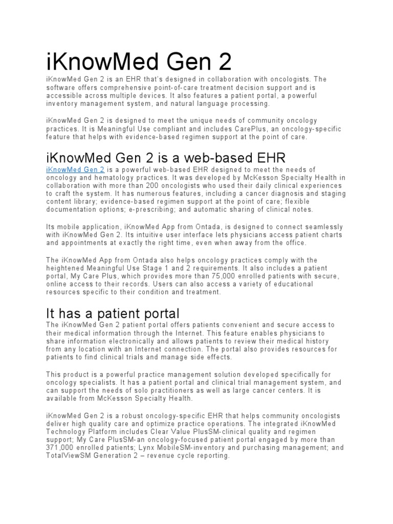 iKnowMed Gen 2 | PDF | Electronic Health Record | Oncology