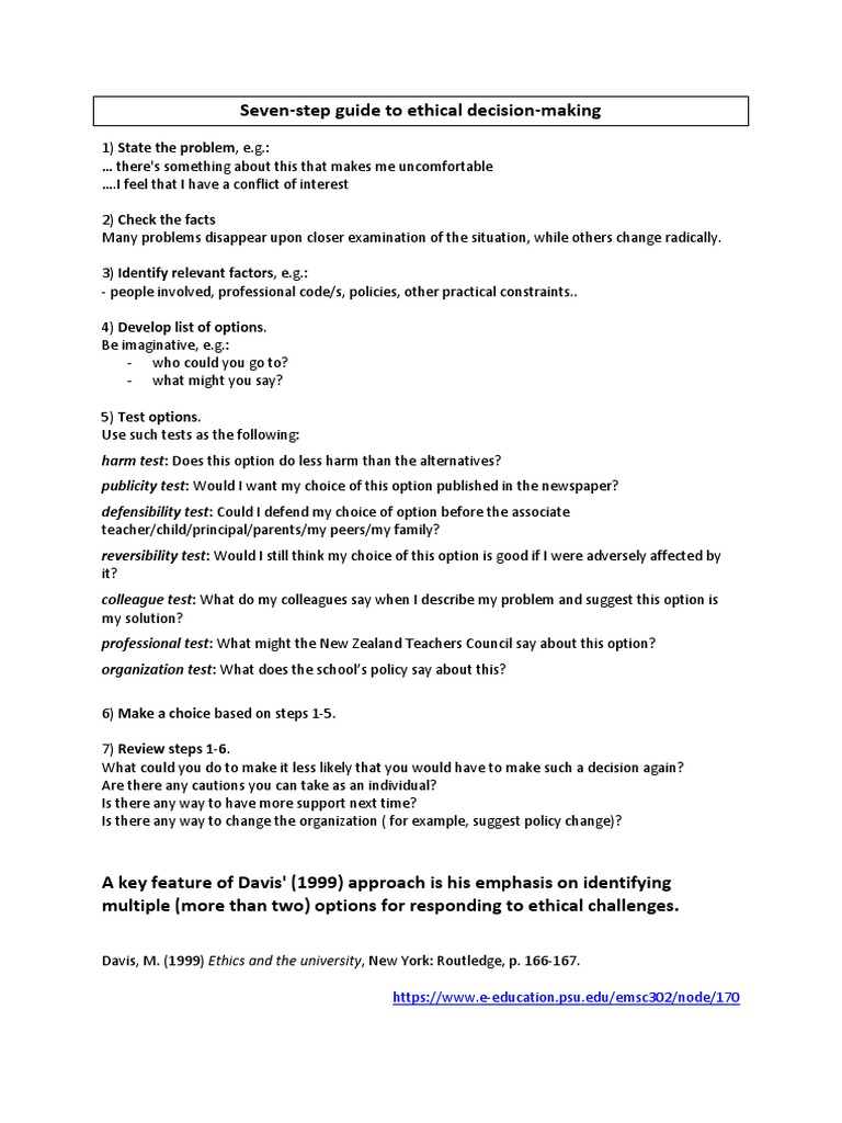 Seven Step Guide To Ethical Decisions | PDF | Wellness
