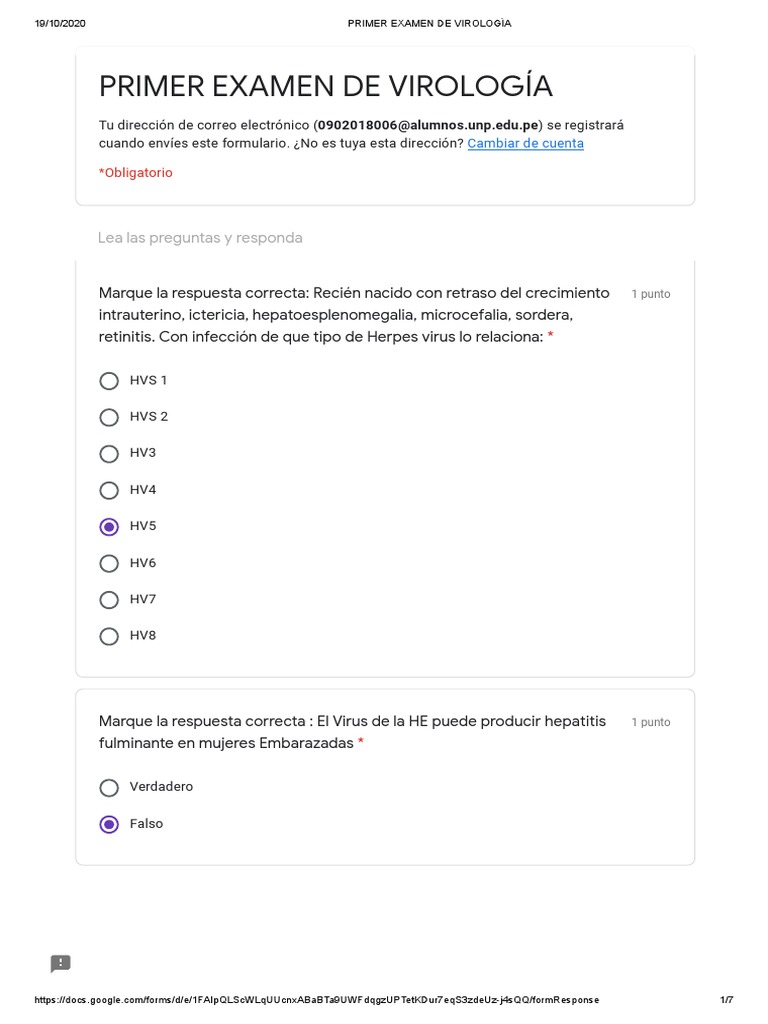 Primer Examen de Virología 1 | PDF | Hepatitis | Virología