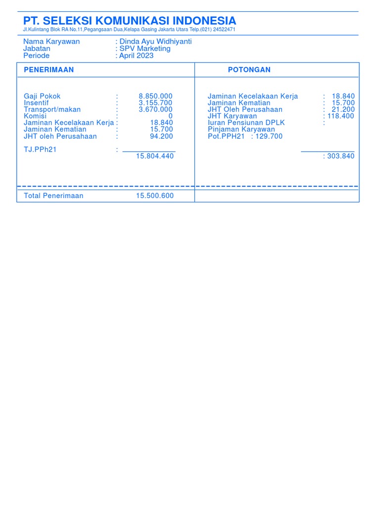 Slip Gaji Dinda Ayu-1 | PDF