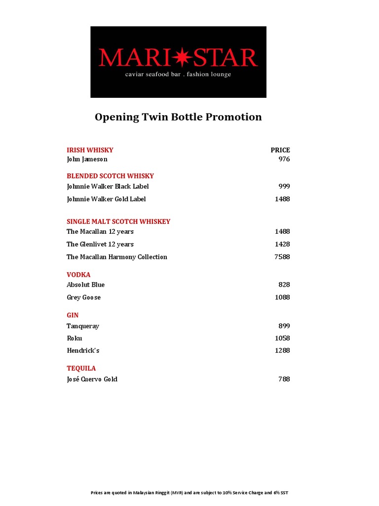 Beverages List Maristar V6 | PDF