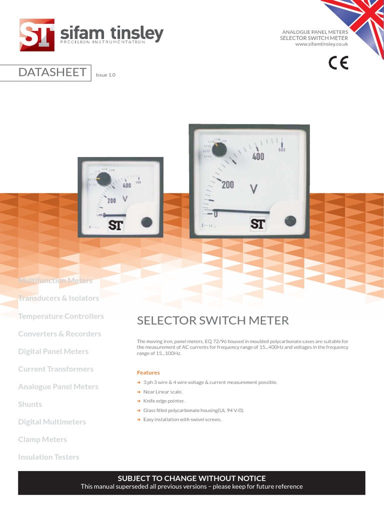 Datasheet: Analogue Panel Meters Selector Switch Meter WWW ...