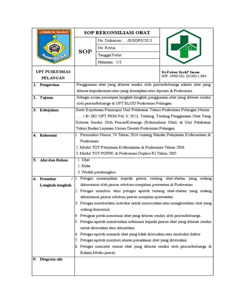 SOP rekonsiliasi Obat | PDF