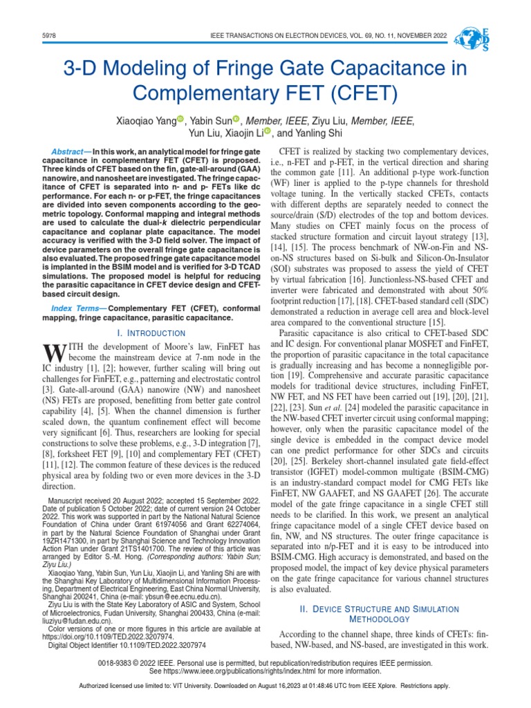 3-D Modeling of Fringe Gate Capacitance in Complementary FET - CFET ...