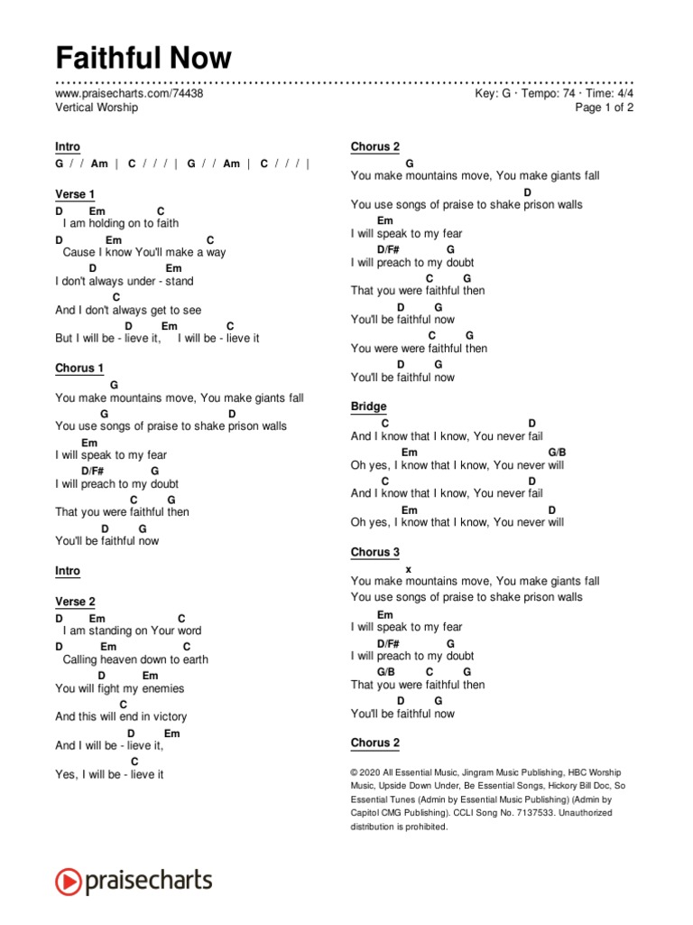 Faithful Now (Vertical Wor... ) Chord Chart - G - 2 Column Layout-2 | PDF