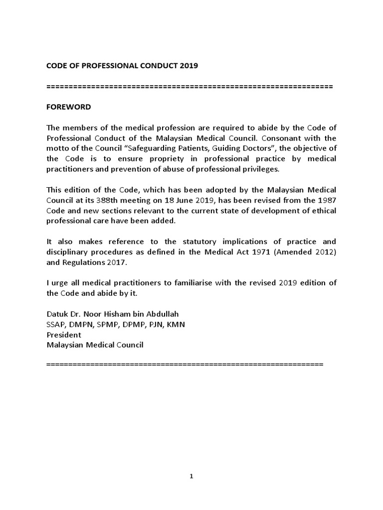 Malaysian Medical Council Conduct Code | PDF | Wellness | Science ...