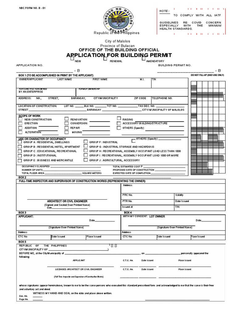 Malolos Building Permit Application Form | PDF