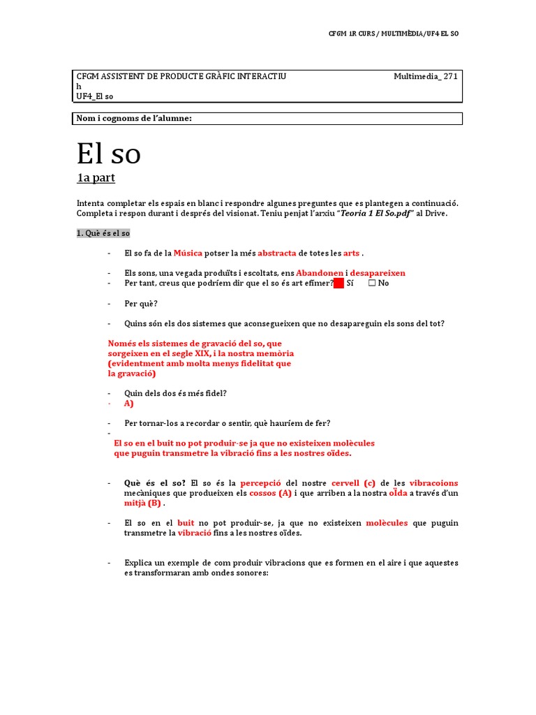 AEA0. El So - Teoria - Apunts Alumne 2 | PDF