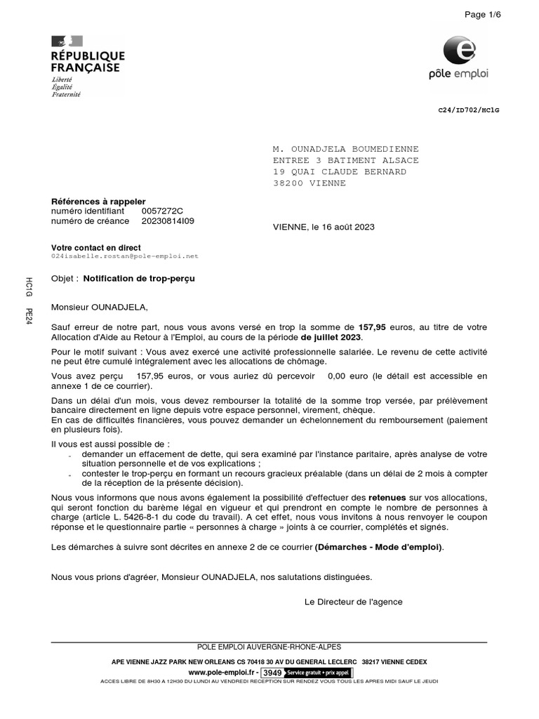 Notification Trop Perçu | PDF