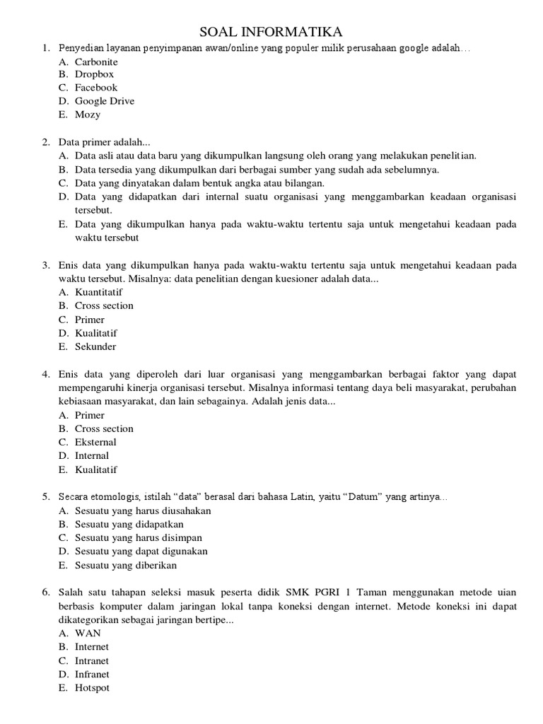 Soal Informatika Latihan Siswa | PDF | Game & Aktivitas | Komputer