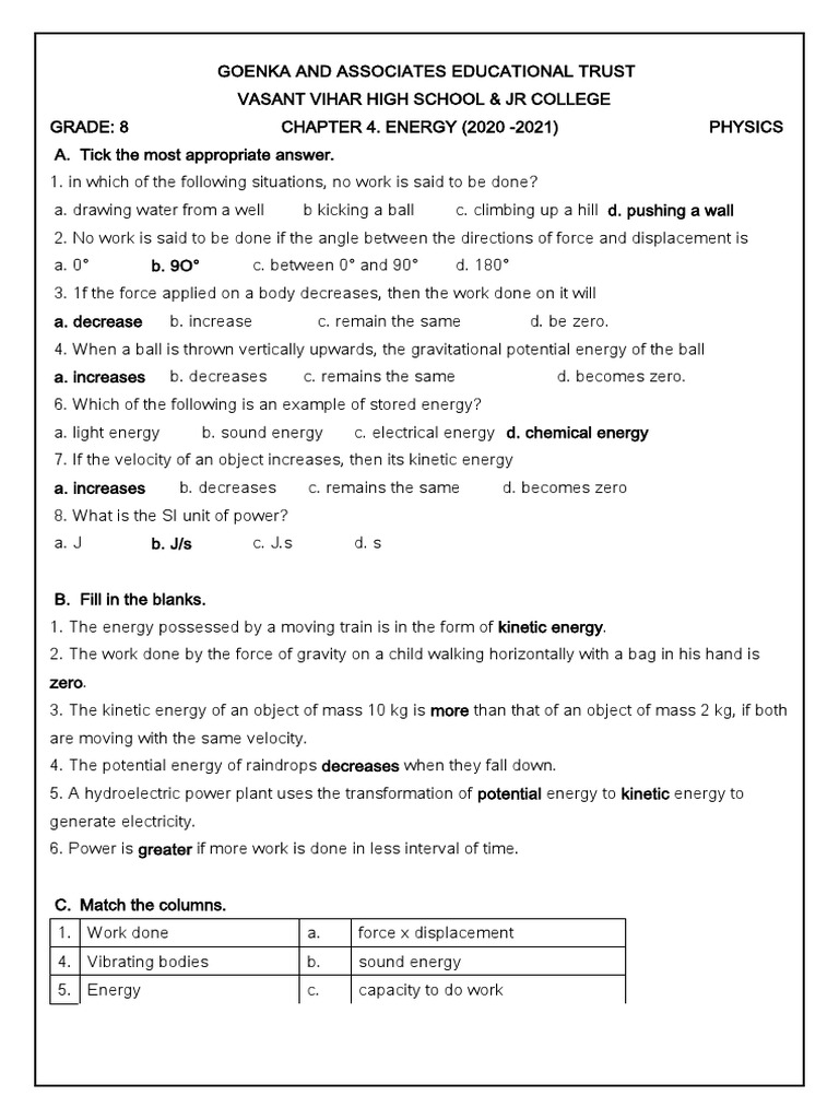 8 Physics Notes Energy | PDF | Potential Energy | Force