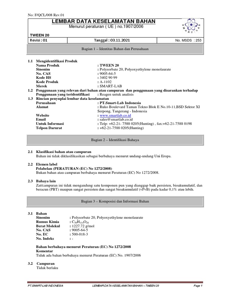 MSDS Tween 20 (Indo) | PDF