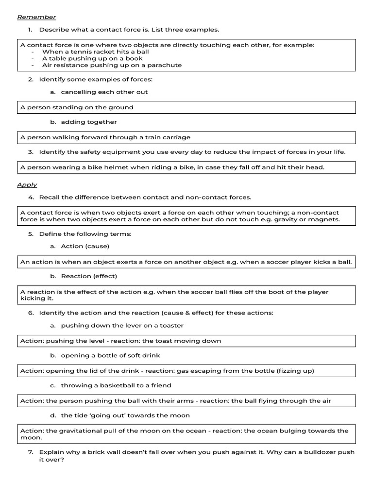 Characteristics of Force ANSWERS | PDF | Force | Motion (Physics)