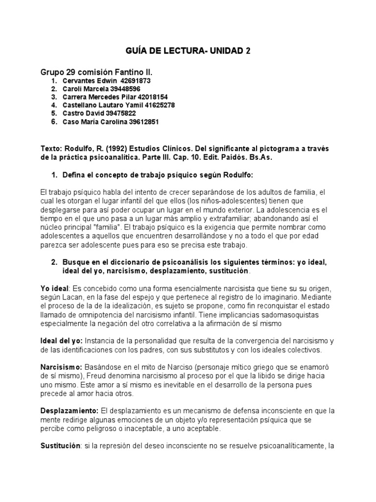 Guía de Lectura N°3 - Grupo 29 | PDF | Psicoanálisis | Complejo de Edipo