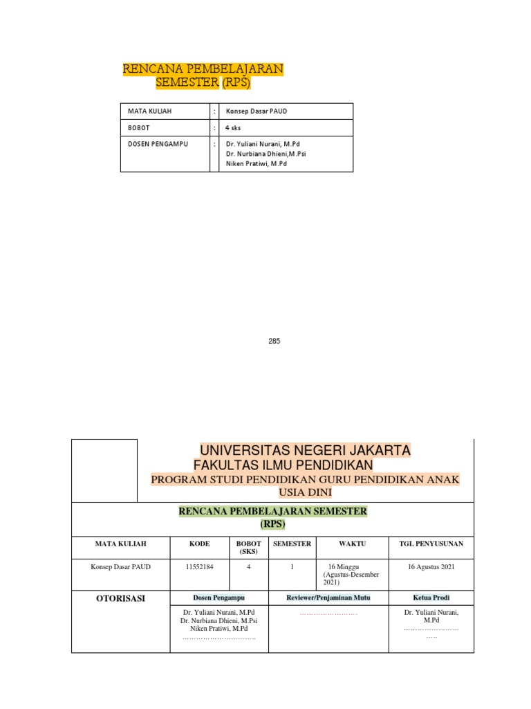 RPS Konsep Dasar Paud | PDF