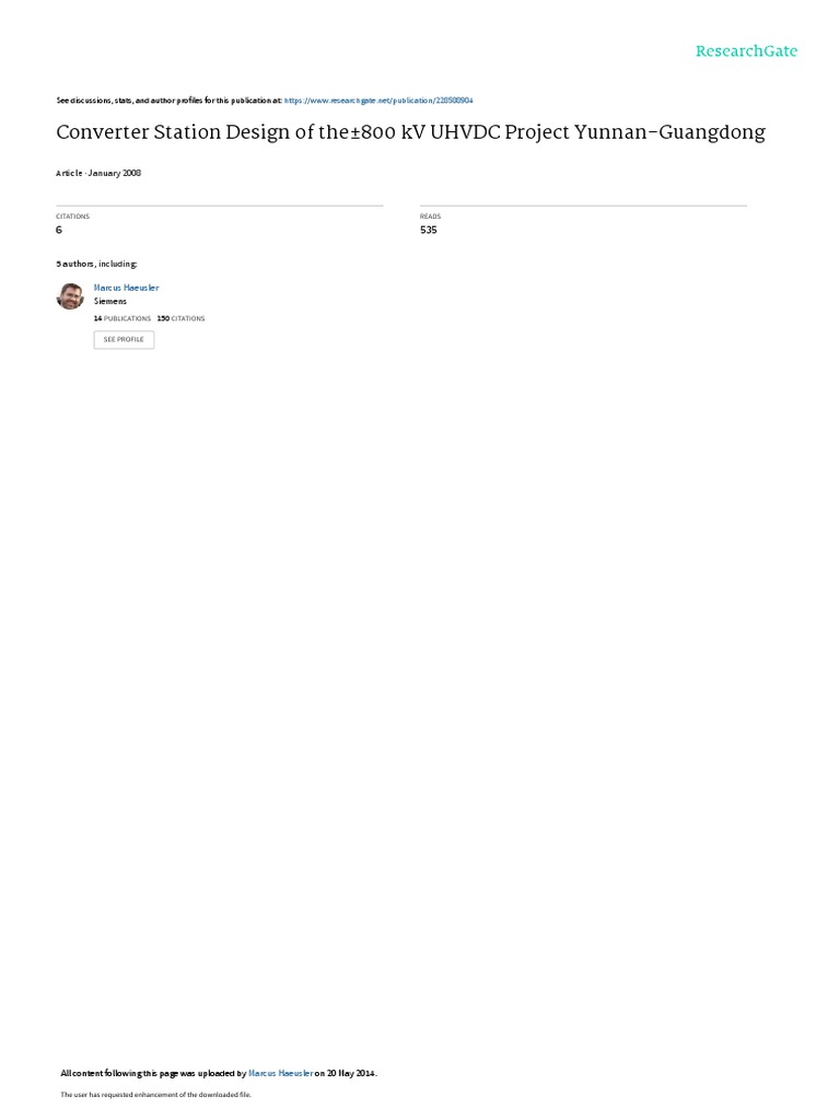 Converter Station Design of The800 KV UHVDC Projec | PDF | High Voltage ...