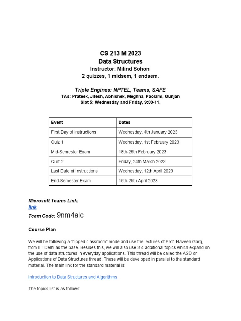 9nm4alc: CS 213 M 2023 Data Structures | PDF | Algorithms And Data Structures | Computer Programming
