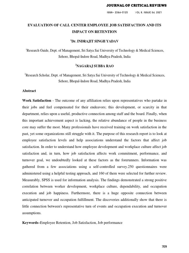 EVALUATION OF CALL CENTER EMPLOYEE JOB SATISFACTION AND ITS Impact On ...